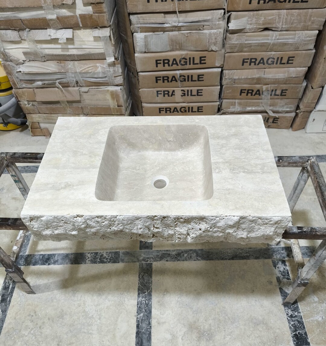 Travertine Split Face Marble Sink: Rustic Wall Mounted Vanity - Etsy