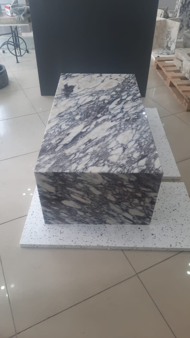 Calacatta Viola Marble Plinth Coffee Table: Natural Stone Cube - Etsy