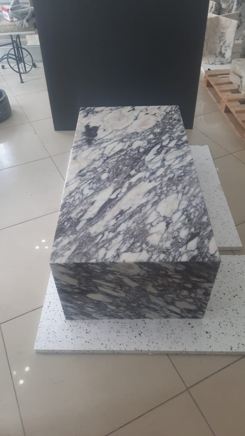Calacatta Viola Marble Plinth Coffee Table: Natural Stone Cube - Etsy