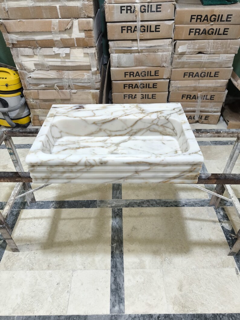 Calacatta Gold Marble Sink: Natural Stone Rectangular Basin - Etsy
