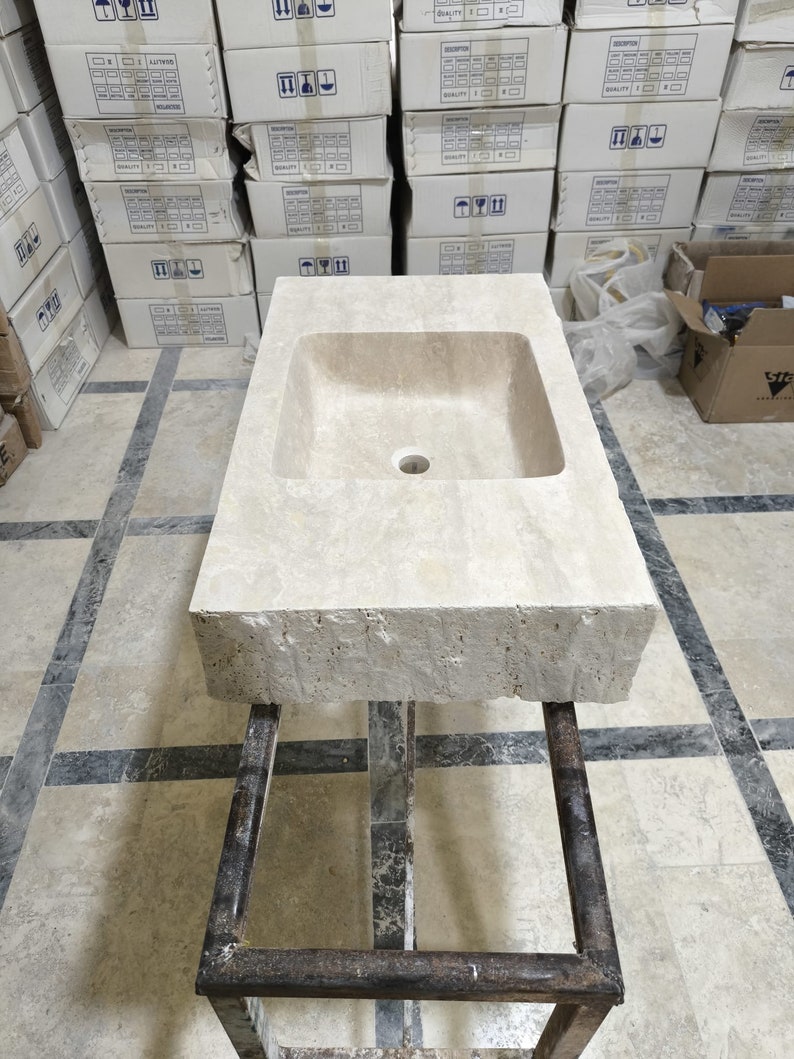 Travertine Split Face Marble Sink: Rustic Wall Mounted Vanity - Etsy