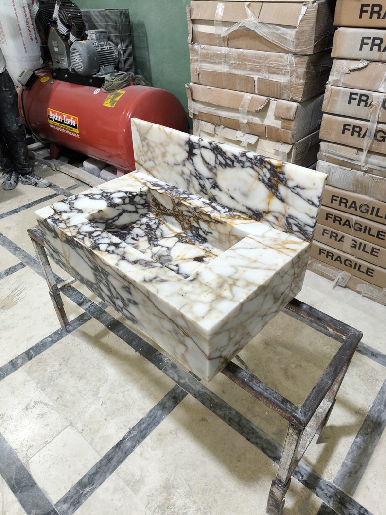 Marble Sink, Calacatta Marble Sink, Wall Mounted Marble Sink, Natural ...