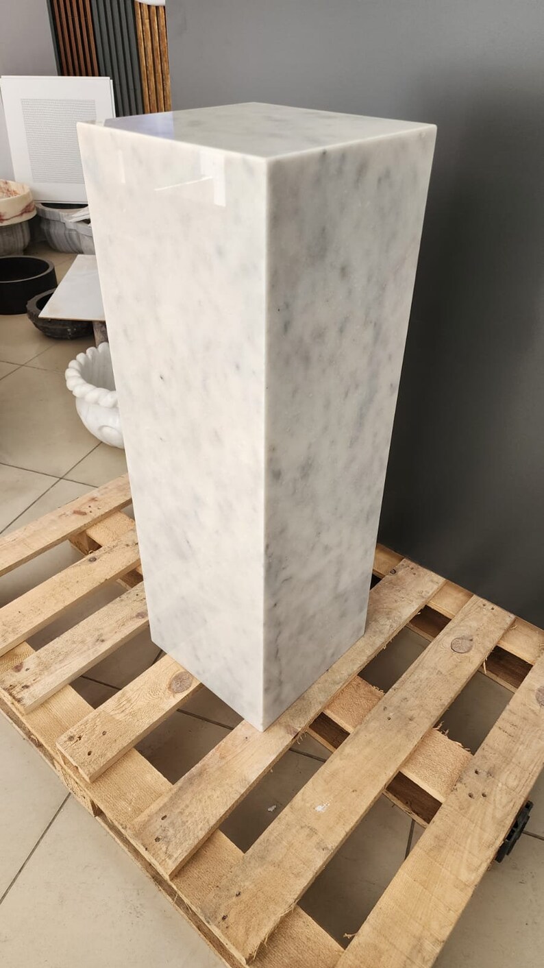 White Carrara Marble Plinth: Natural Stone Side Table - Etsy UK