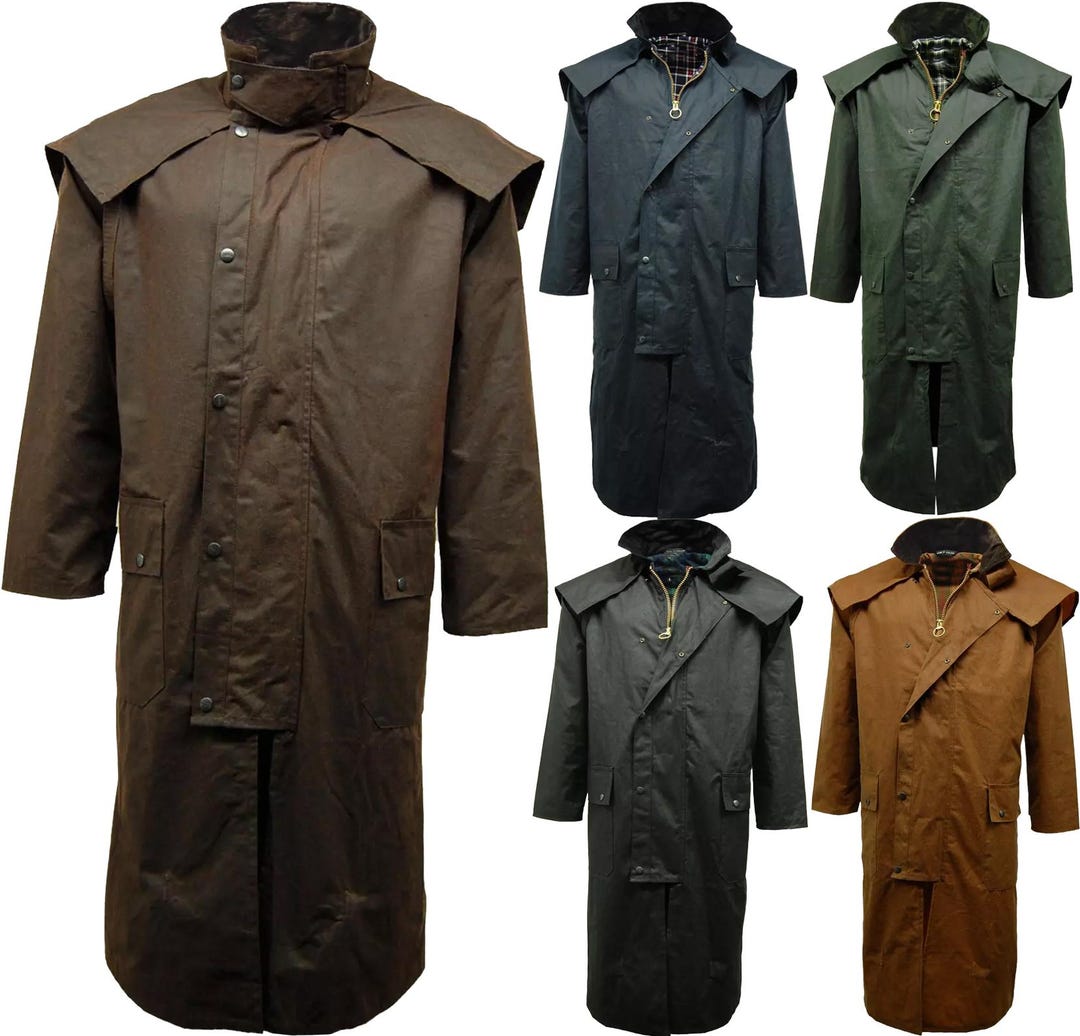 Mens Long Wax Riding Cape Coat Unisex Long Sleeve Zip up Detachable ...