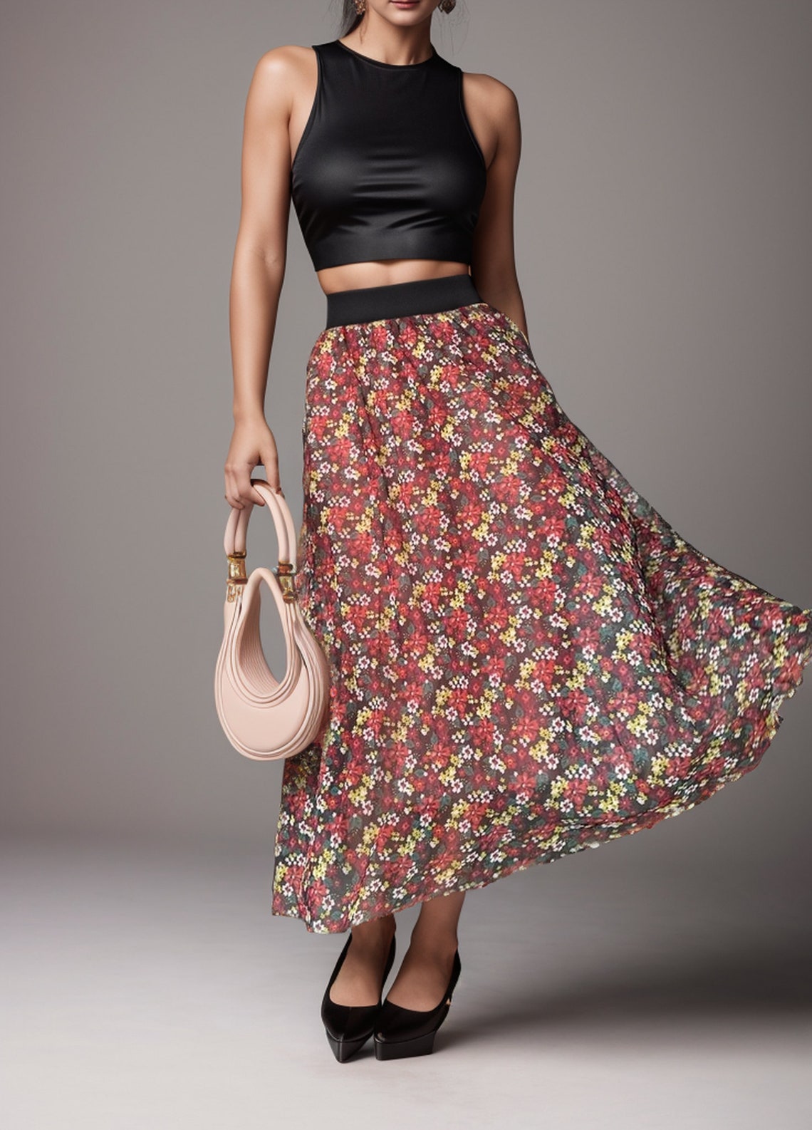 Bohemian Long Floral Skirt Vintage Inspired Maxi Skirt With Boho Chic ...
