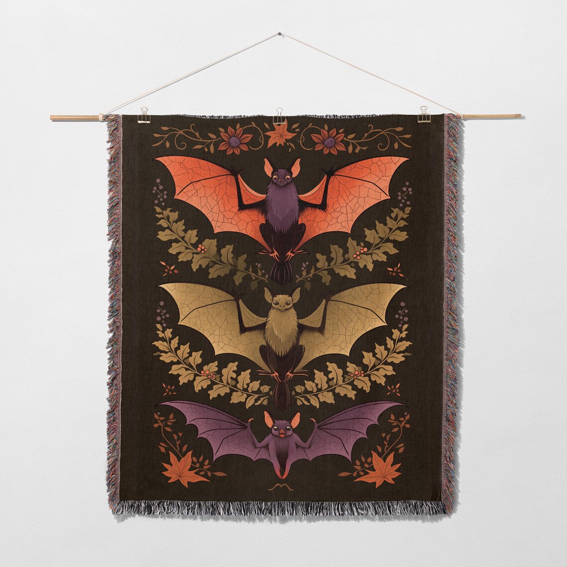 Medieval Bat Tapestry Inspired Woven Throw Blanket Dark Academia Decor ...