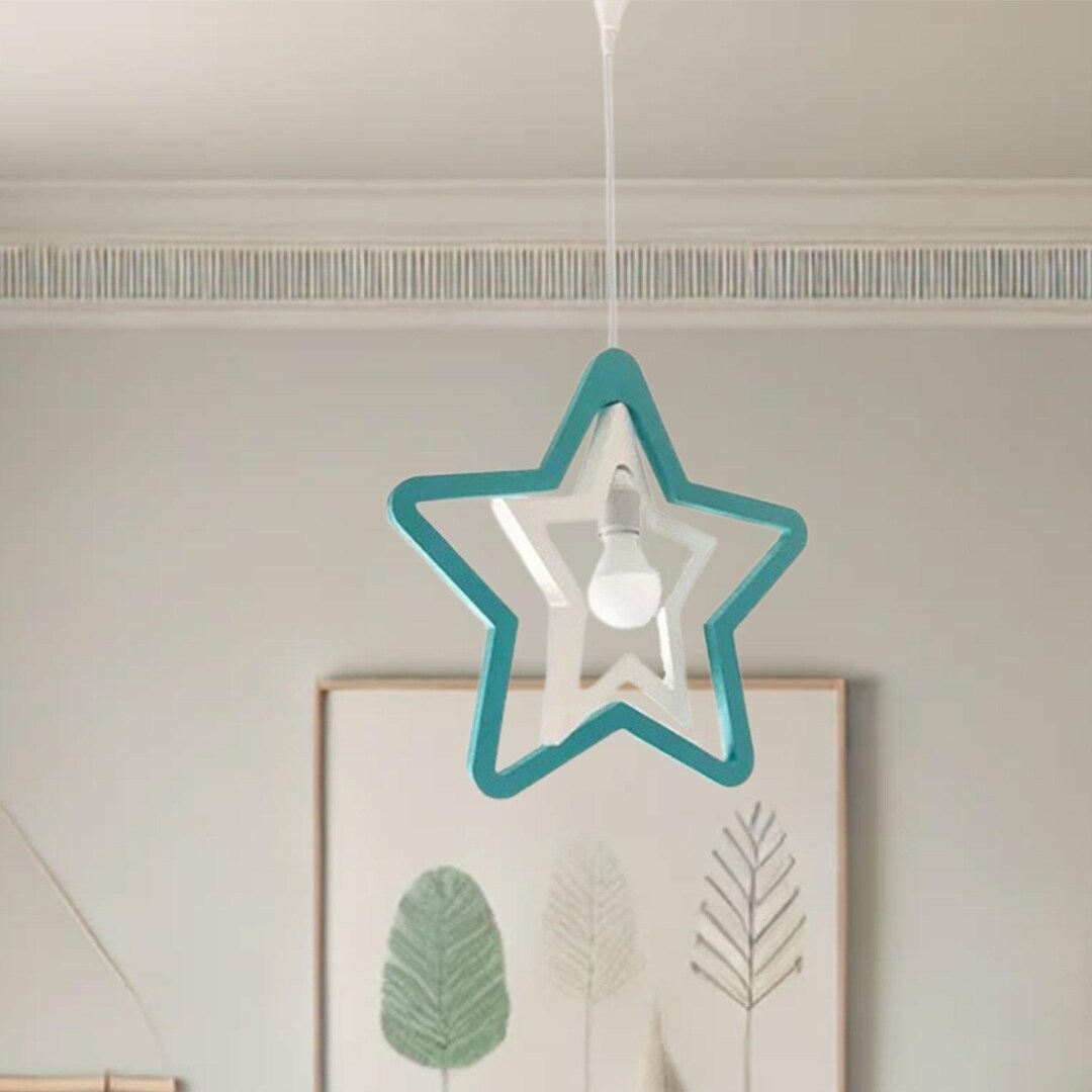 Mint & White Star Wooden Pendant Lamp, Modern Nursery Light - Etsy