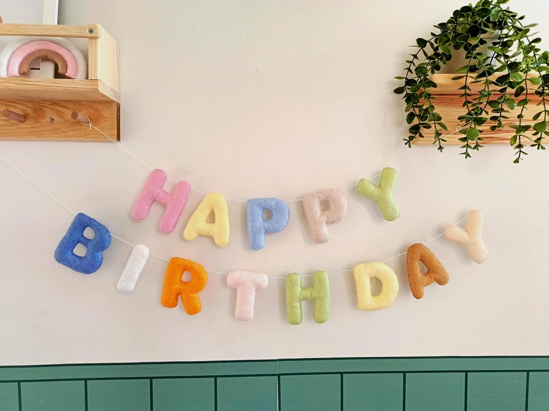 Felt Happy Birthday Banner, Handmade Party Garland, Birthday Decor ...