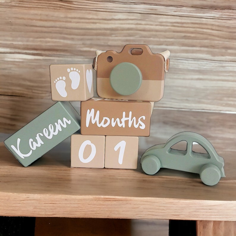 Personalized Wooden Milestone Blocks, Set of 7 Baby Photo Props, Memory ...