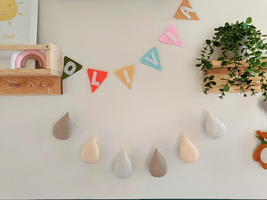 Droplet Garland, Set of 6 Felt Raindrop Garland, Felt Drops Banner for ...