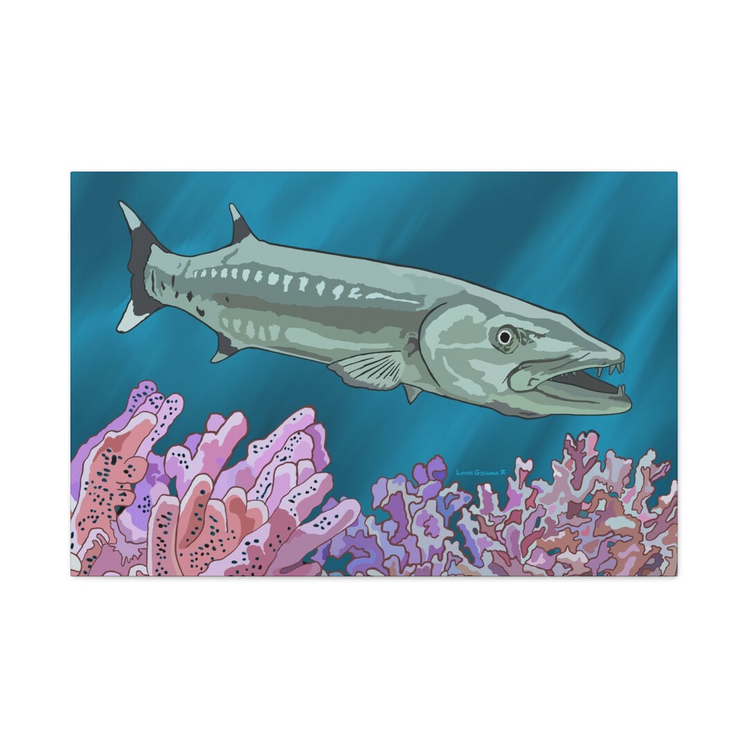 Barracuda Reef Painting on Canvas - Etsy