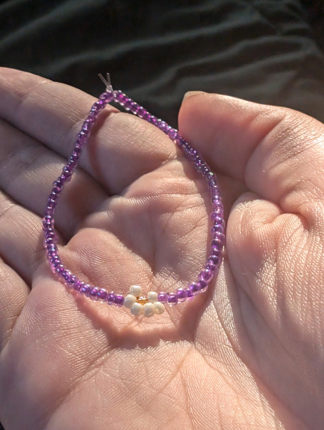 Cutesy Purple Seed Bead Flower Bracelet - Made With Stretchy Elastic ...