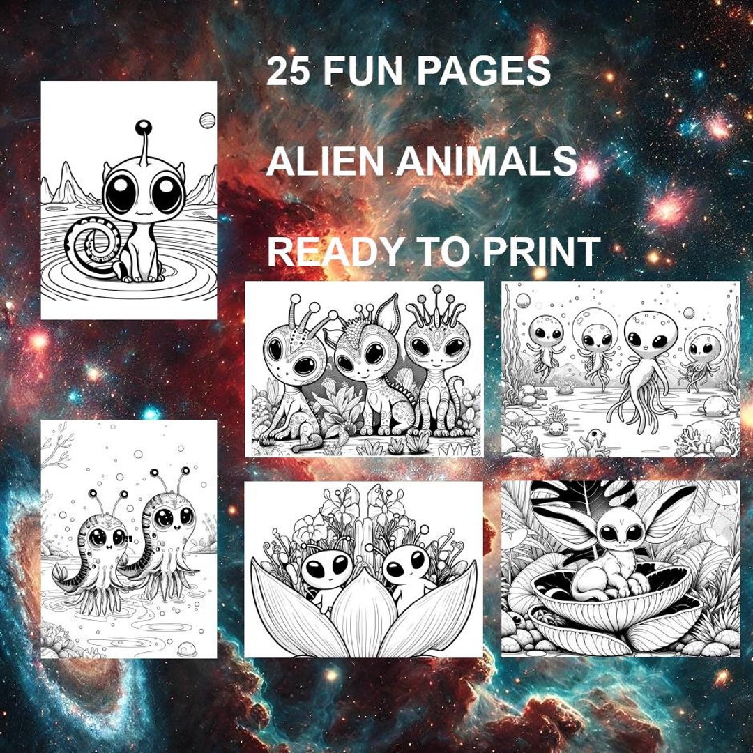 Alien Animals, 25 Colouring Pages for Boys and Girls, Coloring for Kids ...