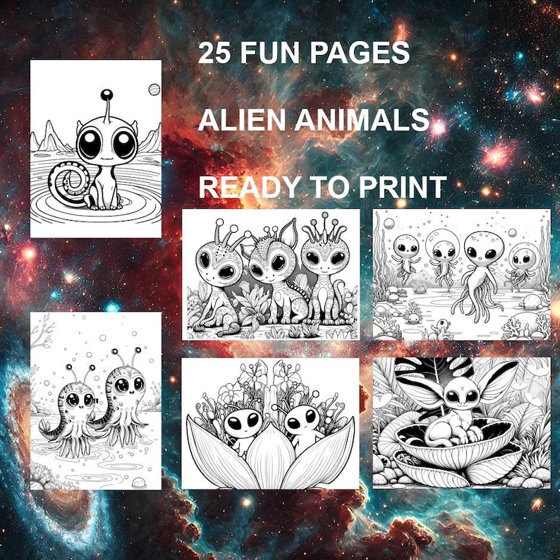 Alien Animals, 25 Colouring Pages for Boys and Girls, Coloring for Kids ...