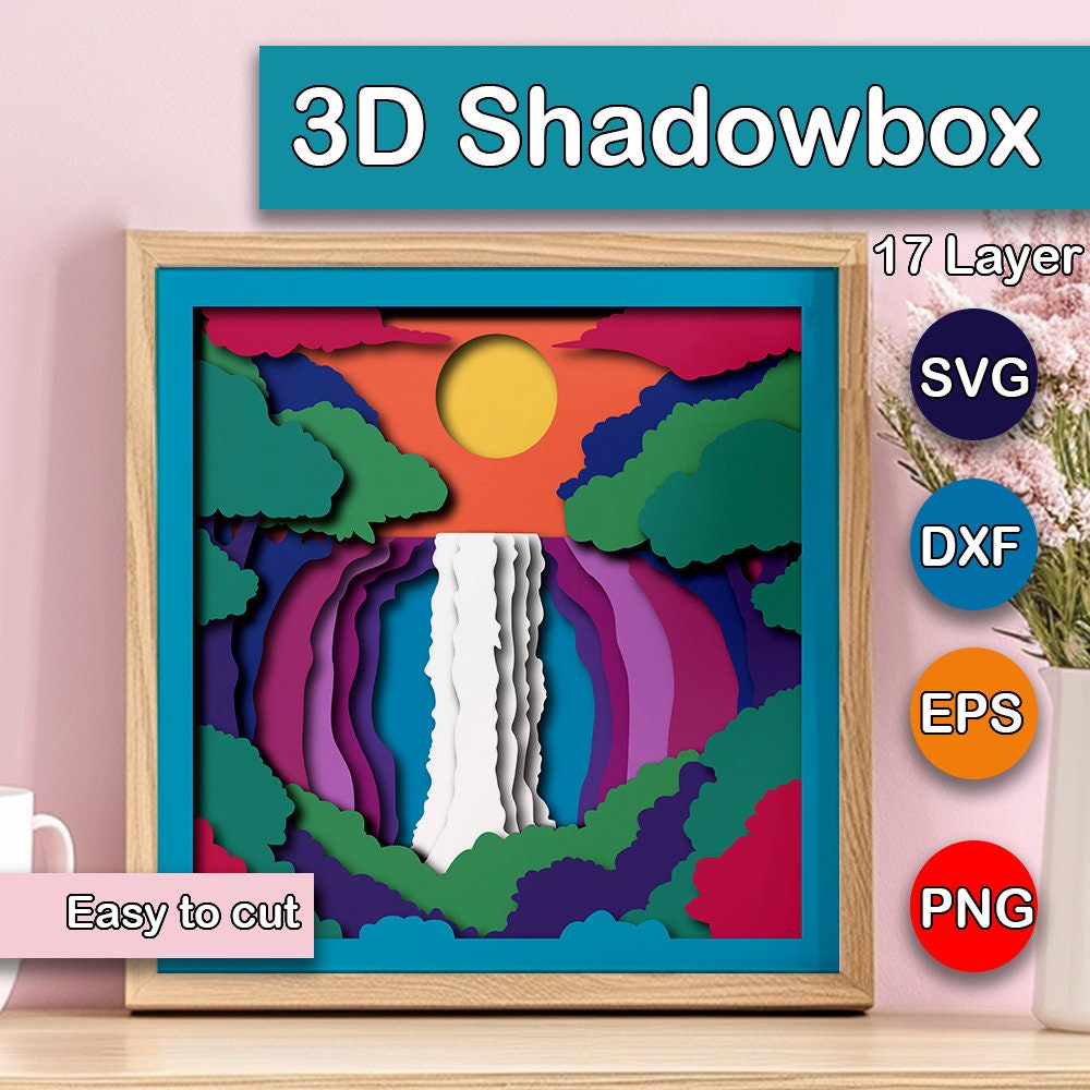 Waterfall Shadow Box, 3D SVG Landscape Shadowbox Templates, DIY Nature ...