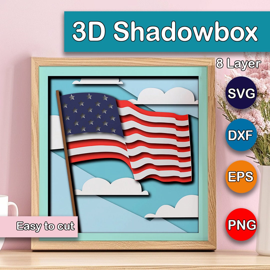 American Flag Shadow Box, American Flag Layered Paper Cut, 4th of July ...