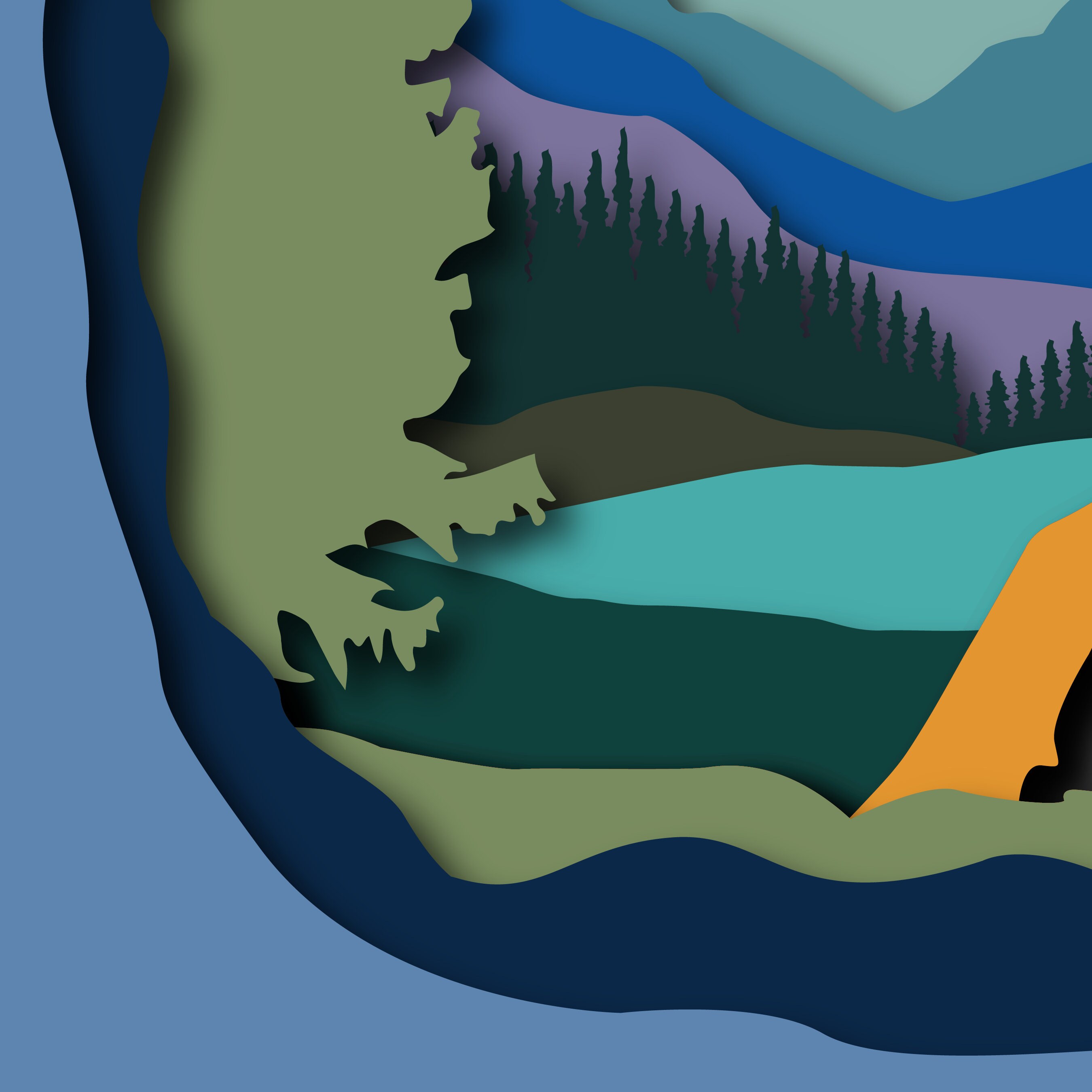 Tent Camping Shadow Box, Camping Layered Paper Cut, Mountain Shadow Box ...