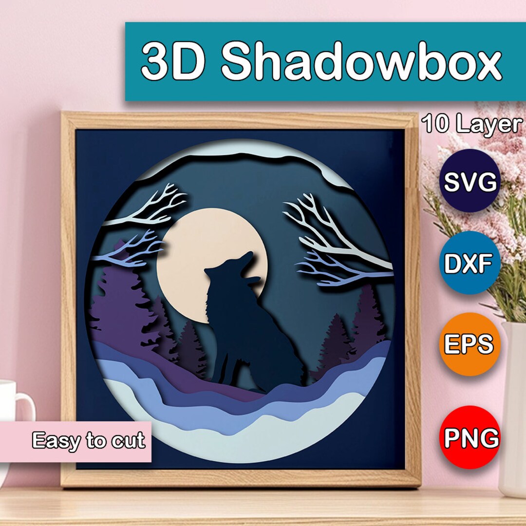 Wolf Shadow Box Svg, Wolf Layered Paper Cut, Wolf Svg, Wolf Light Box ...