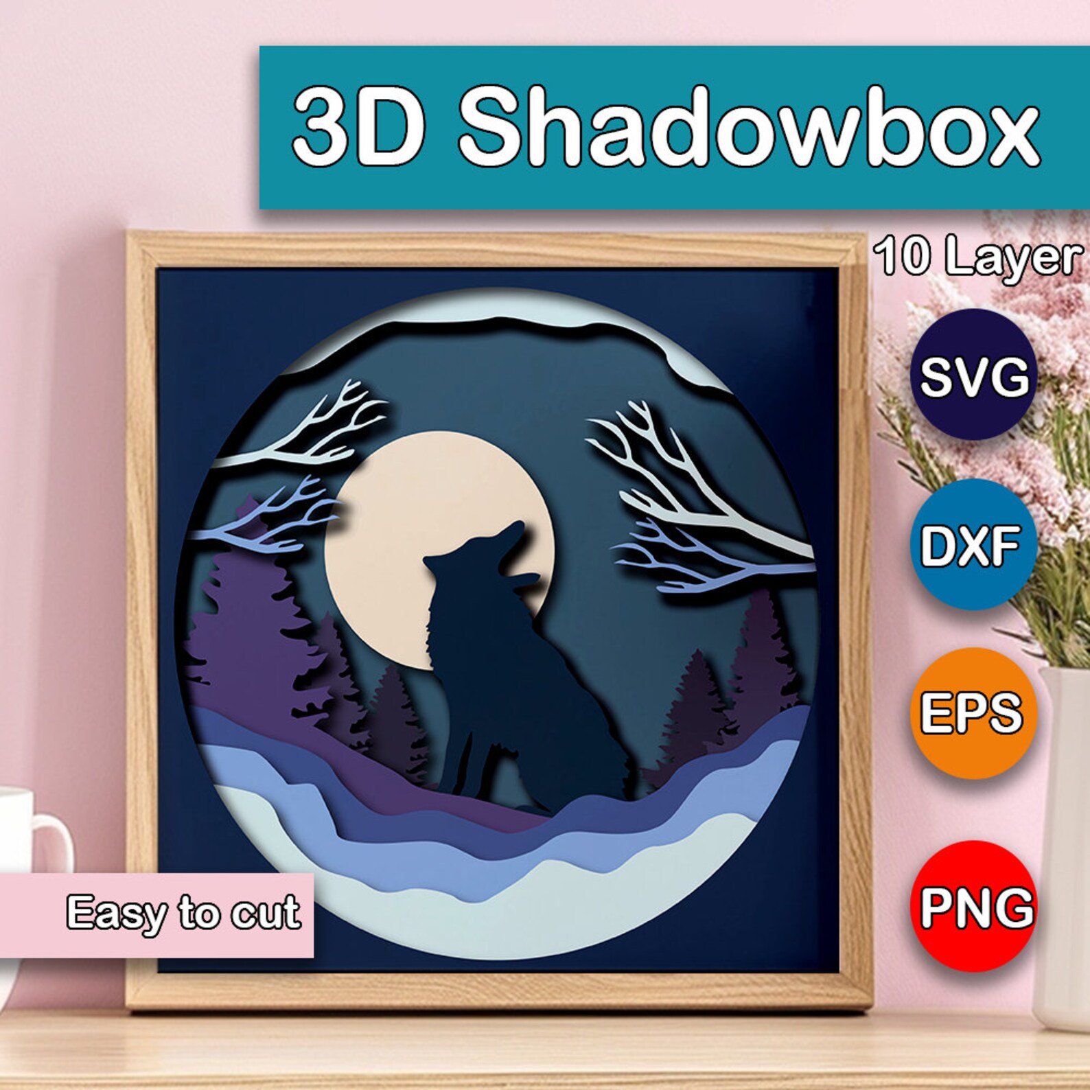 Wolf Shadow Box Svg, Wolf Layered Paper Cut, Wolf Svg, Wolf Light Box ...
