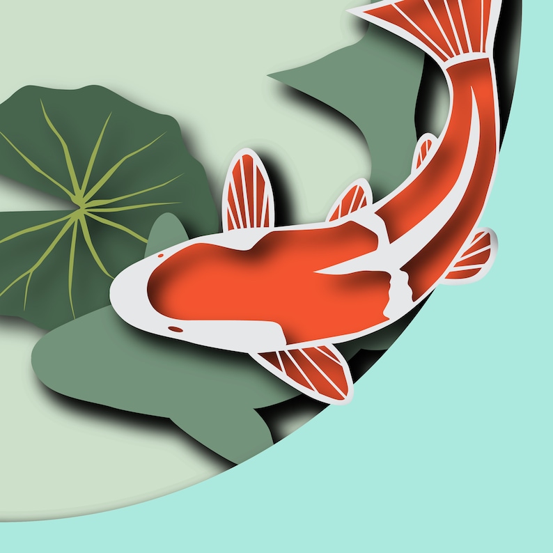 3D Koi Fish Shadow Box Svg, Koi Fish Layered Paper Cut, Koi Fish Svg ...
