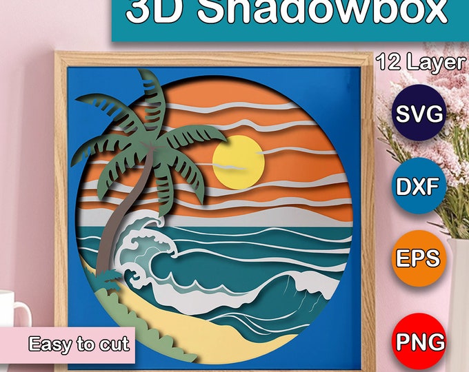 Beach Shadow Box Svg, Ocean Shadow Box Svg, Summer Shadow Box Svg, DIY ...