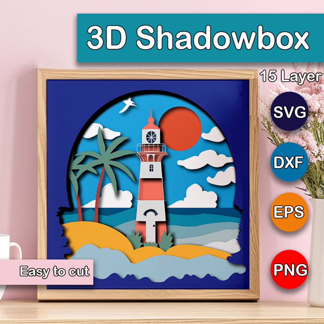 Lighthouse Shadow Box, 3D SVG Landscape Shadowbox Templates, DIY Nature ...