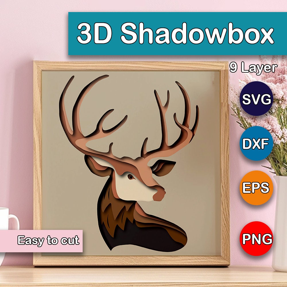 Deer Shadow Box Svg, Deer Layered Paper Cut, Deer Svg, Deer Light Box ...