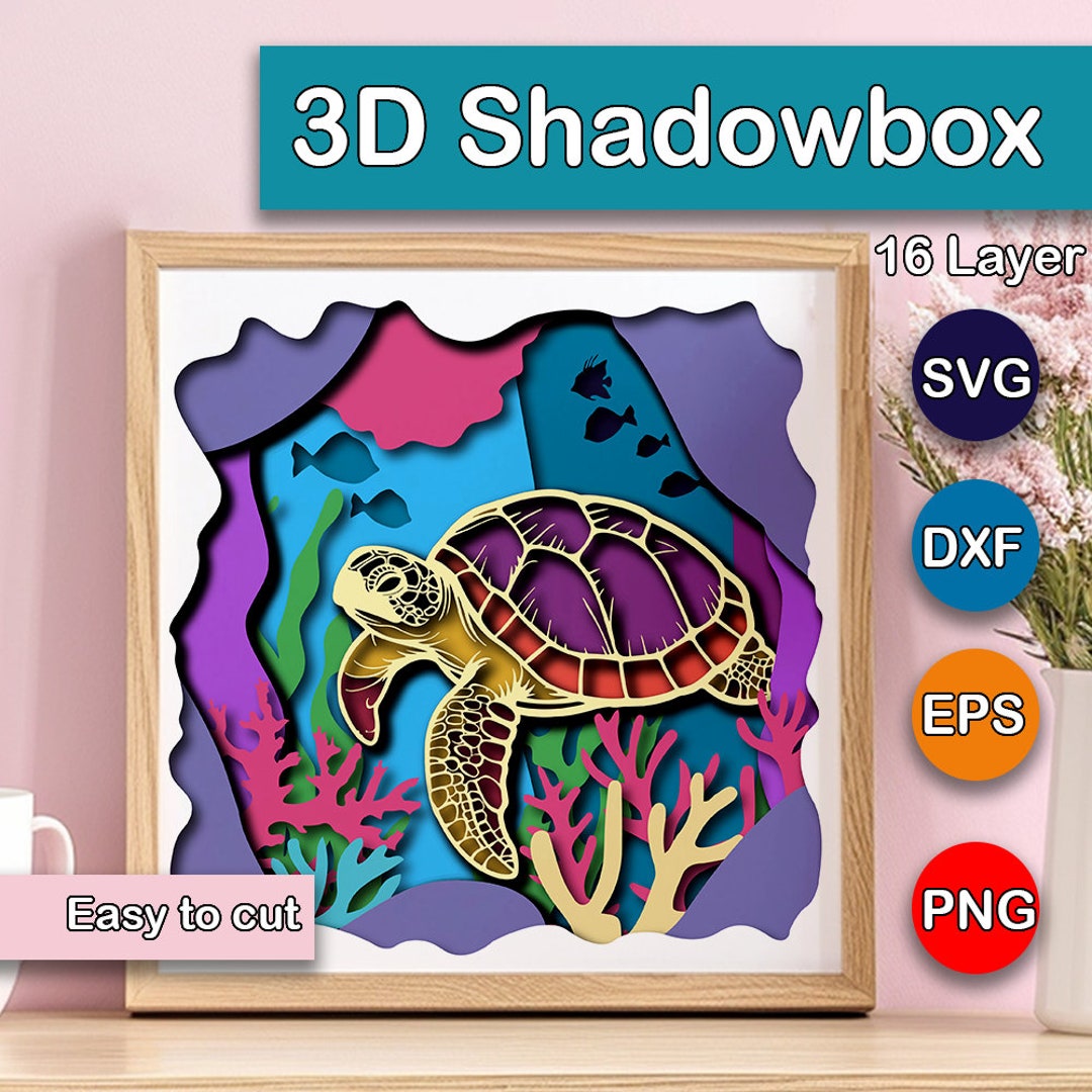 Sea Turtle Shadow Box SVG, Sea Turtle Paper Cut, Underwater Shadow Box ...