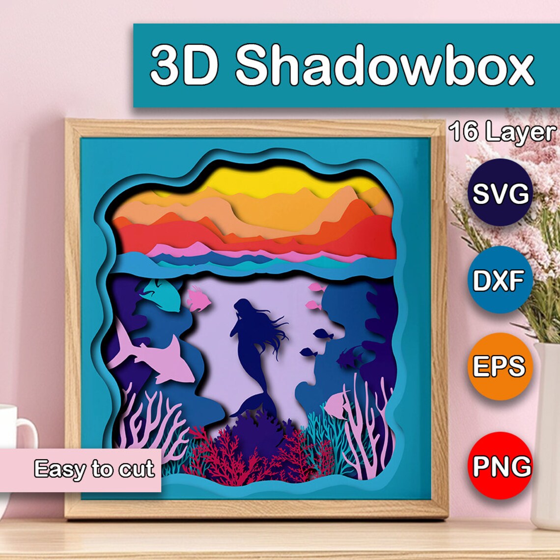 Mermaid Shadow Box SVG, 3D Mermaid Paper Cut, Under the Sea Cricut ...