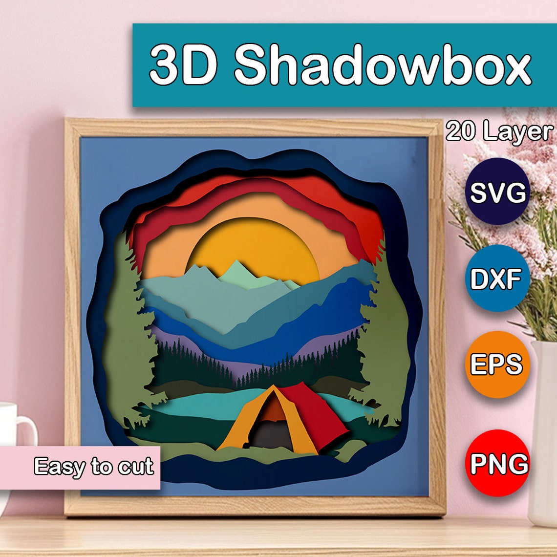Tent Camping Shadow Box, Camping Layered Paper Cut, Mountain Shadow Box ...