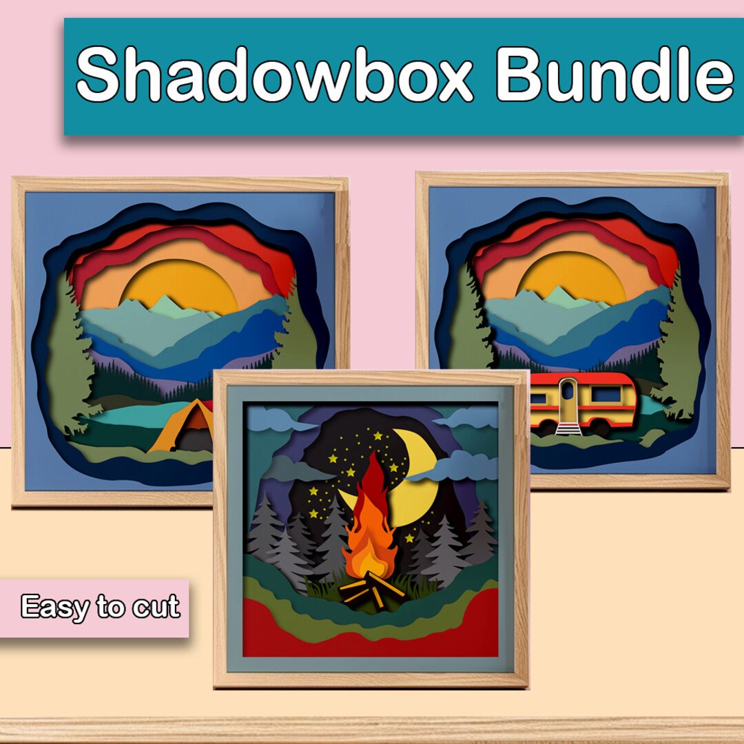 Camping Shadow Box SVG, Bundle, Camping Paper Cut, Mountain Shadow Box ...
