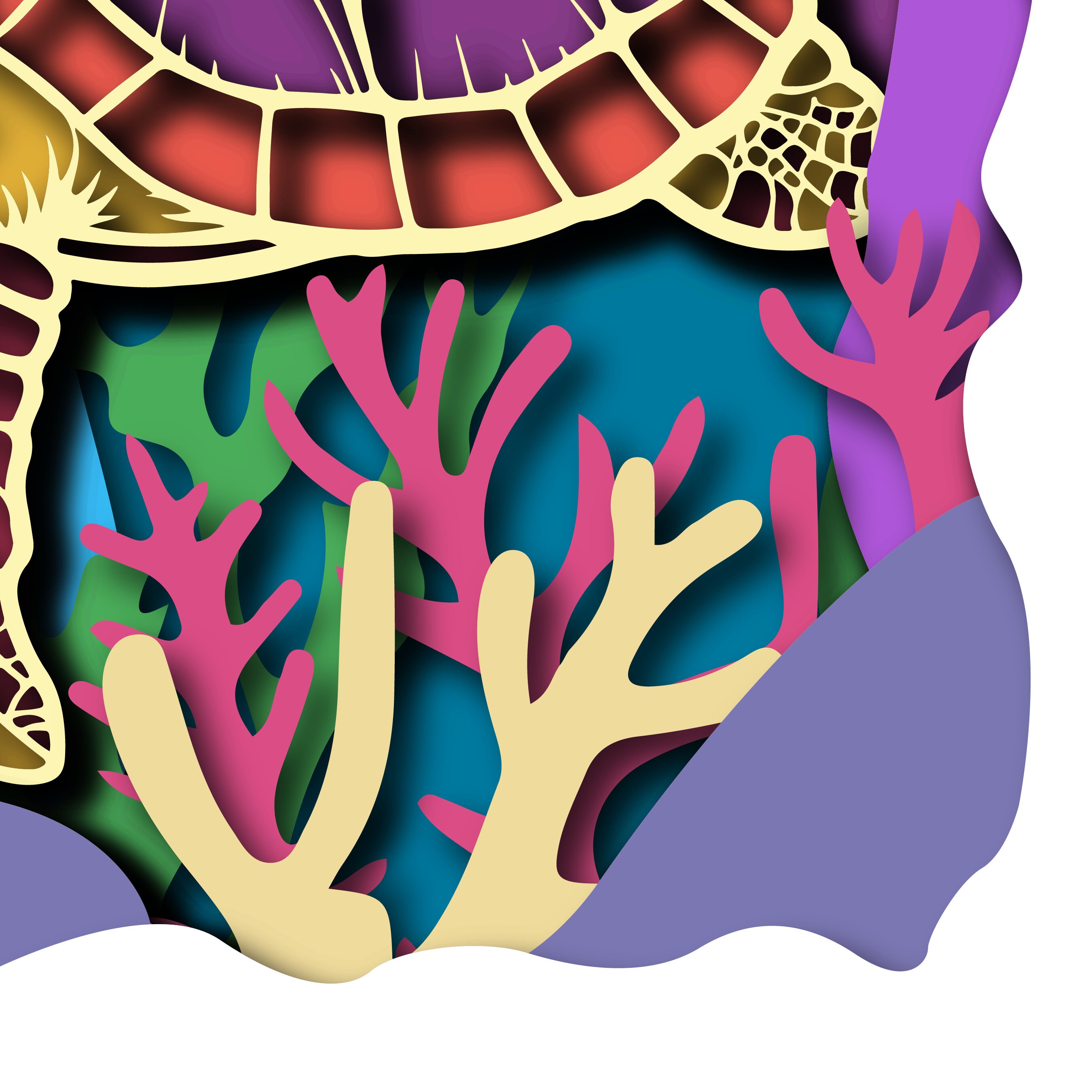 Sea Turtle Shadow Box SVG, Sea Turtle Paper Cut, Underwater Shadow Box ...