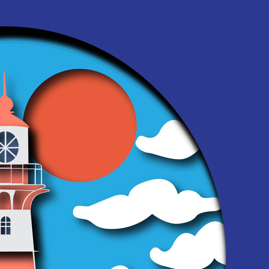 Lighthouse Shadow Box, 3D SVG Landscape Shadowbox Templates, DIY Nature ...