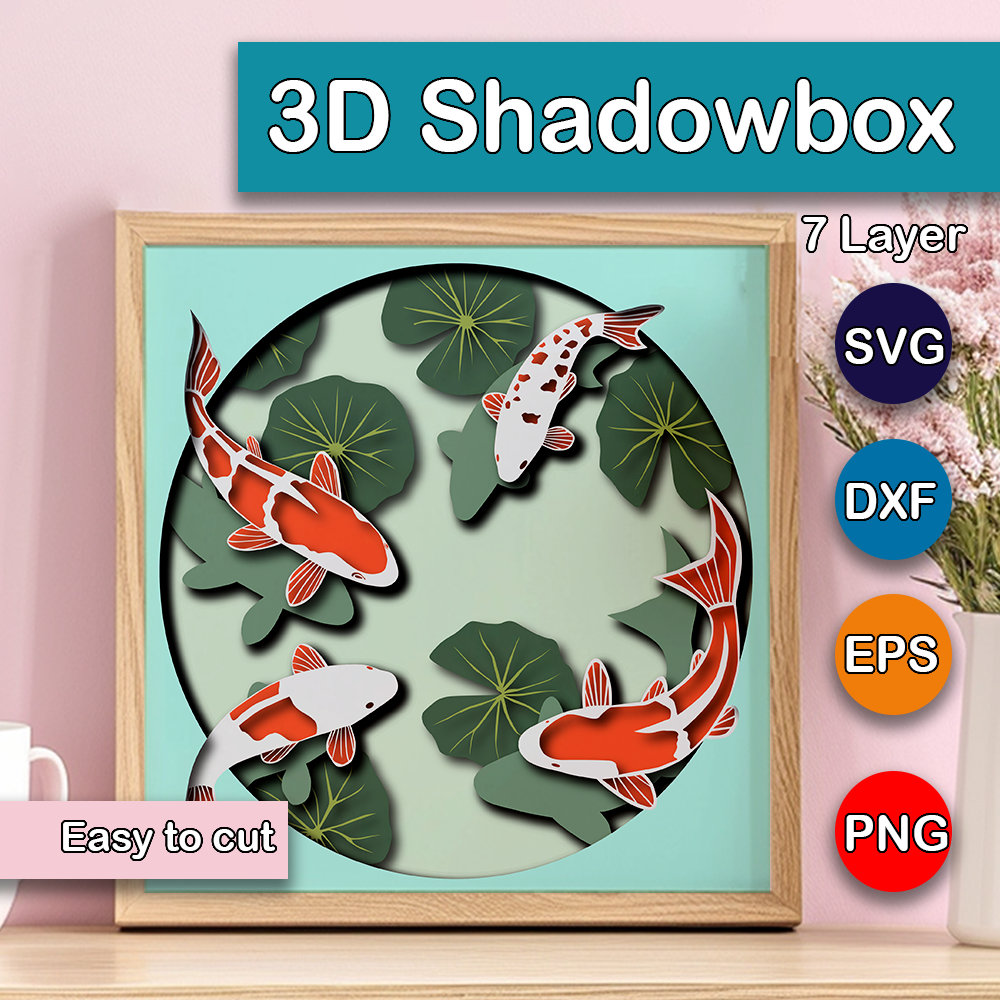 3D Koi Fish Shadow Box Svg, Koi Fish Layered Paper Cut, Koi Fish Svg ...