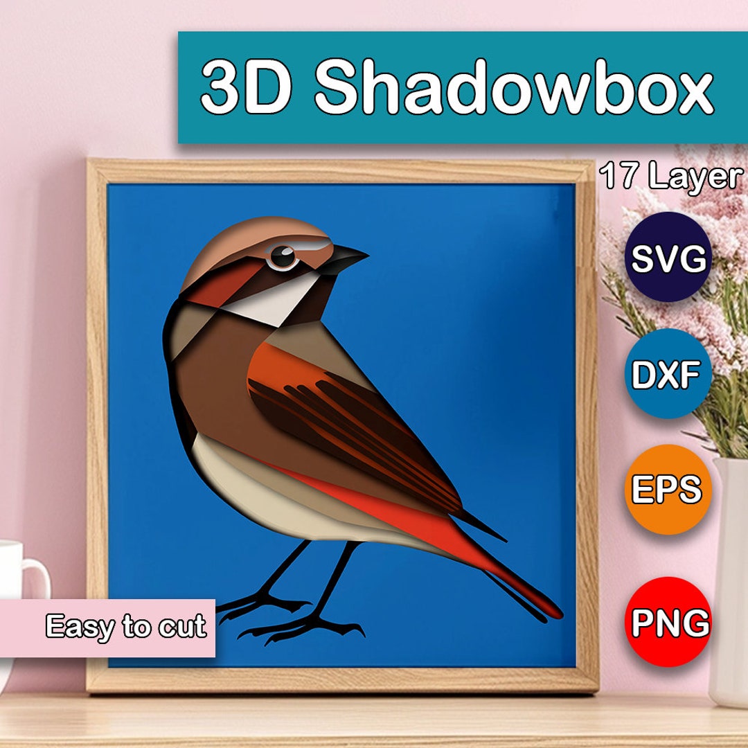 Bird Shadow Box Svg, Sparrow Bird Layered Paper Cut, 3D Layered SVG for ...