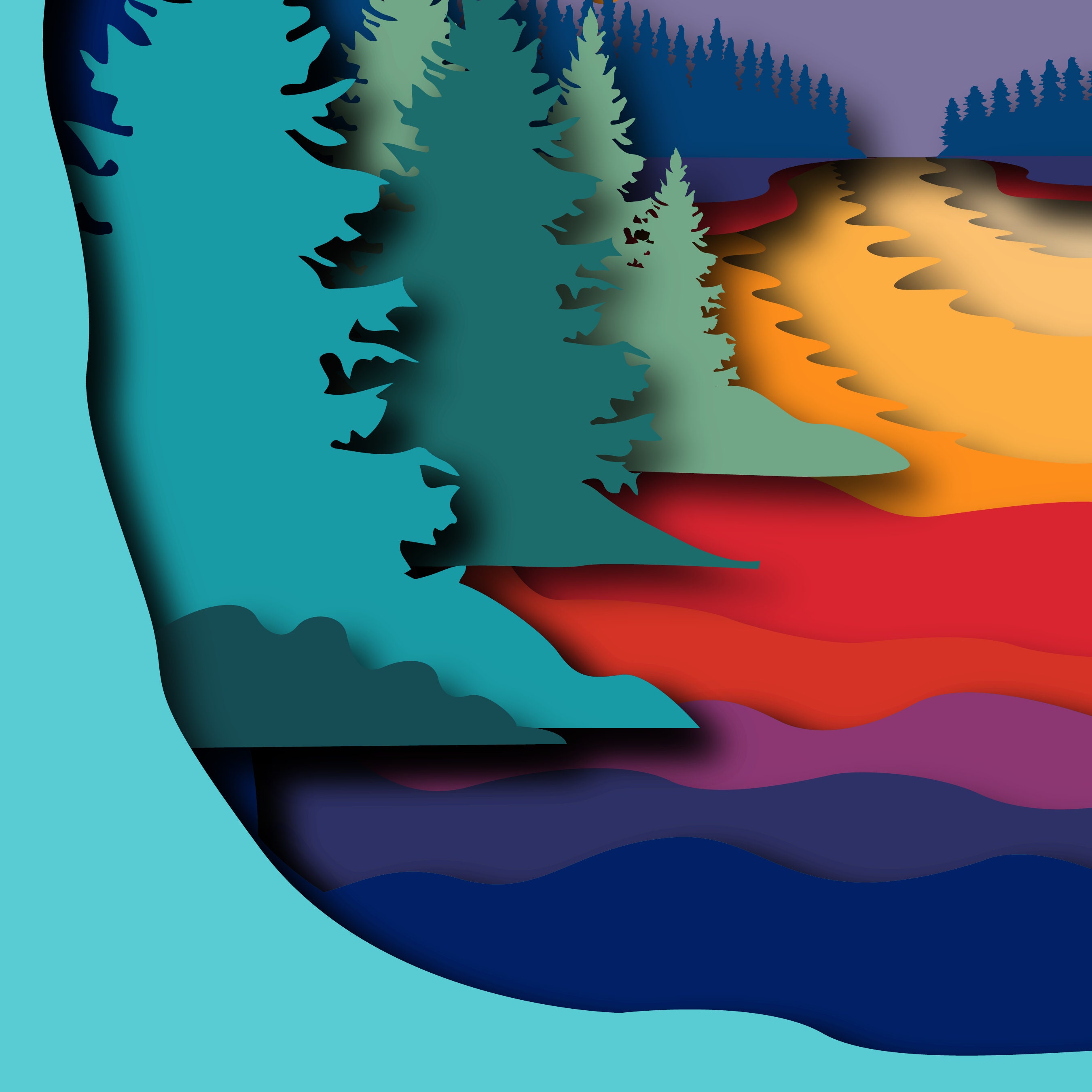 Mountain Shadow Box, 3D SVG Landscape Shadowbox Templates, DIY Nature ...