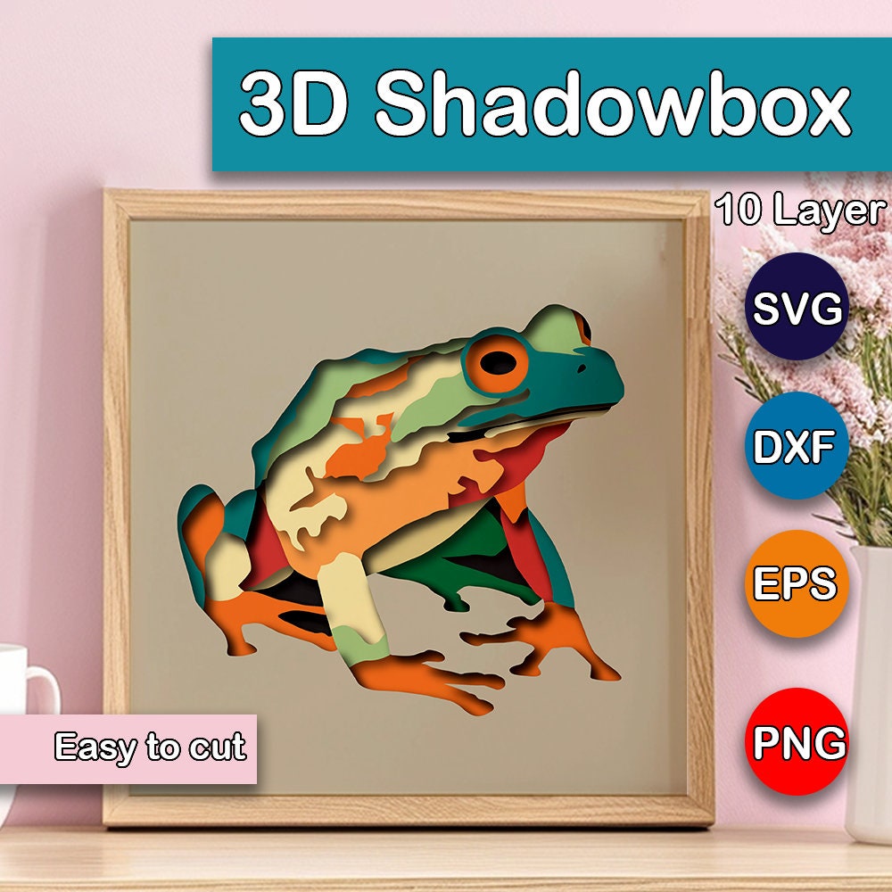 Frog Shadow Box SVG ,frog Svg ,frog Paper Cut ,frog Cardstock 3d Svg ...
