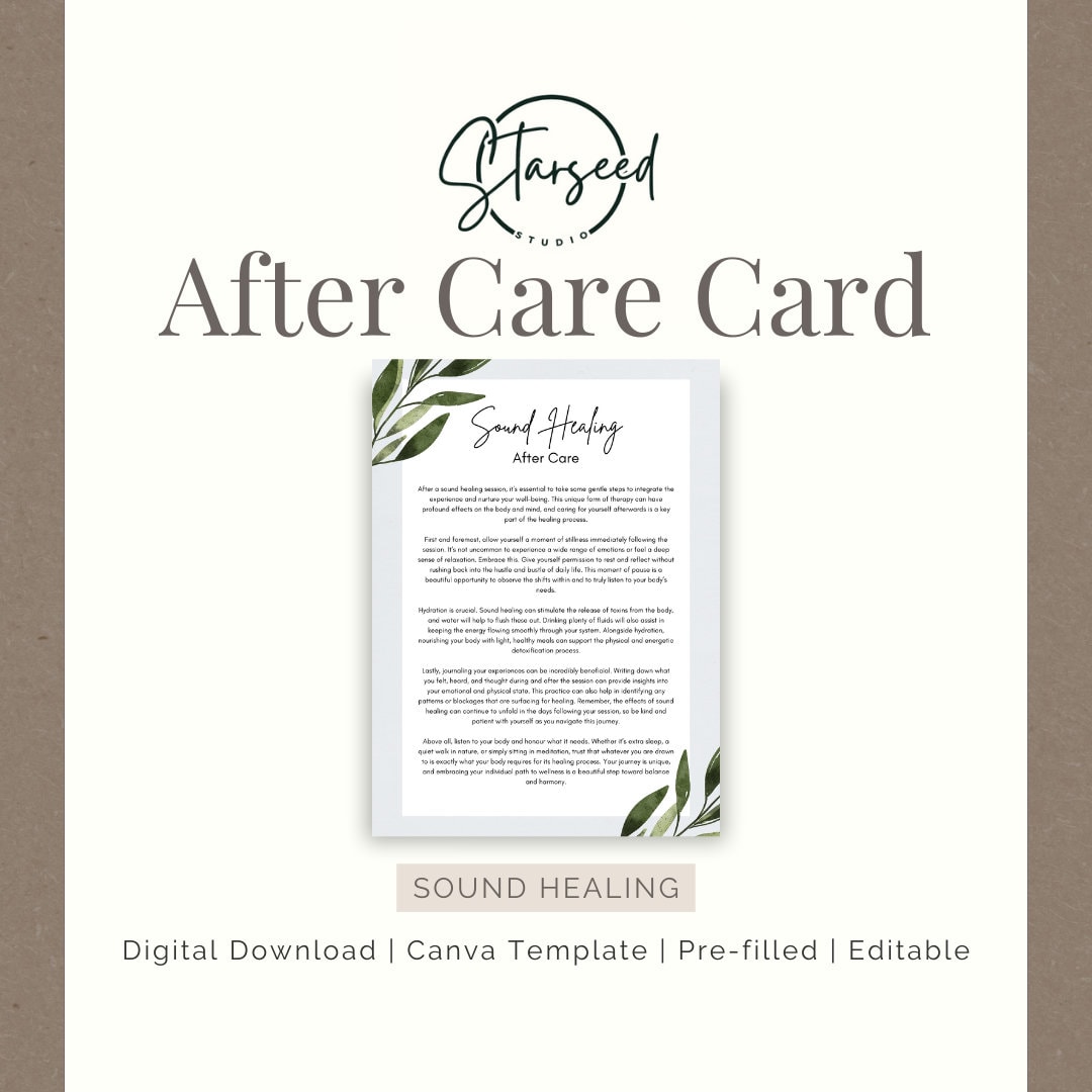 Sound Healing After Care Card, Sound Healing, After Care Card, Wellness ...