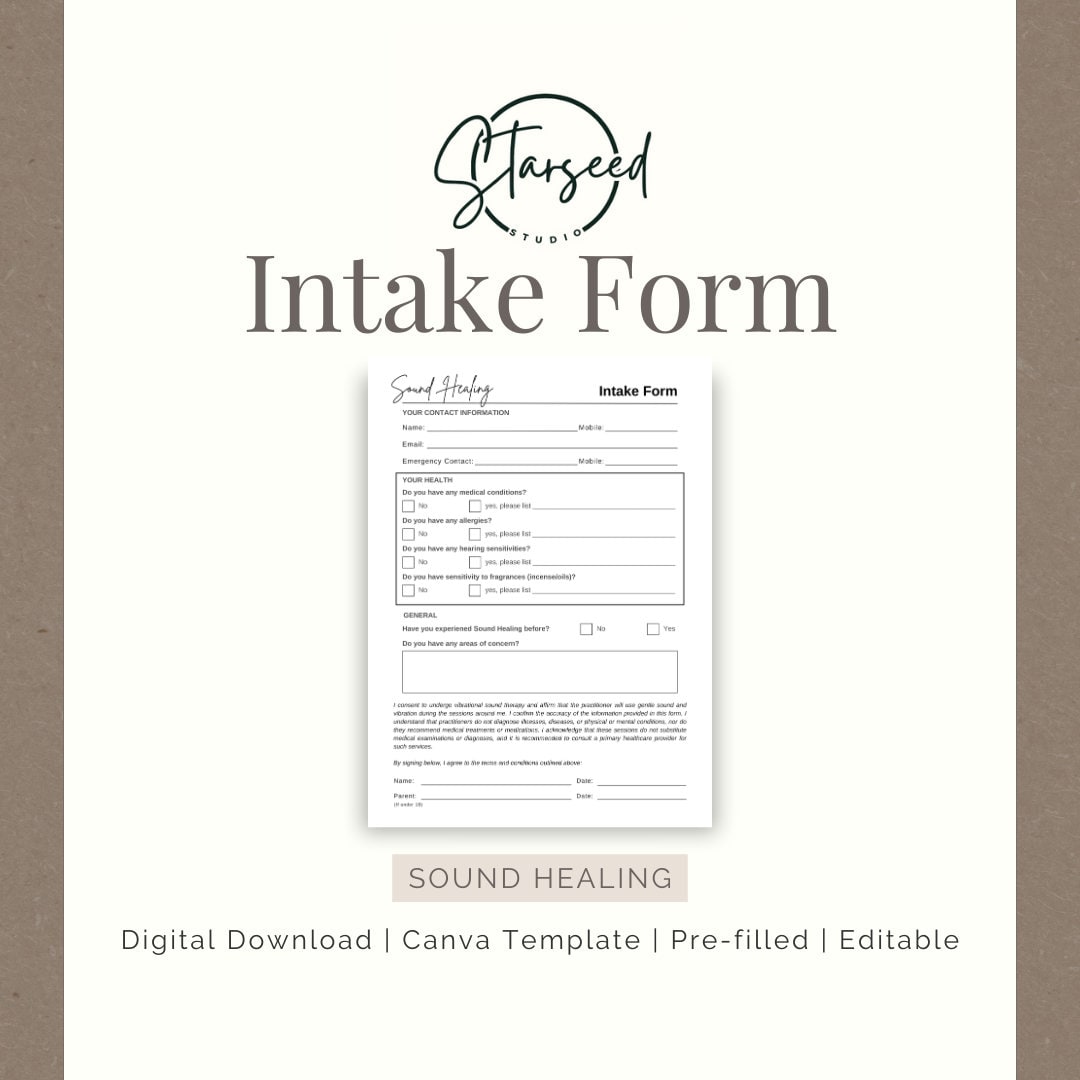 Sound Healing Intake Form, Sound Healing, Wellness Form, Client Form ...
