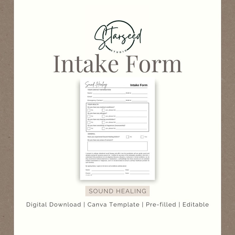 Sound Healing Intake Form, Sound Healing, Wellness Form, Client Form ...