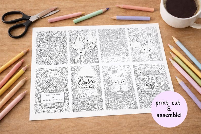 Mini Easter Coloring Book Printable | Mini DIY Foldable Booklet ...