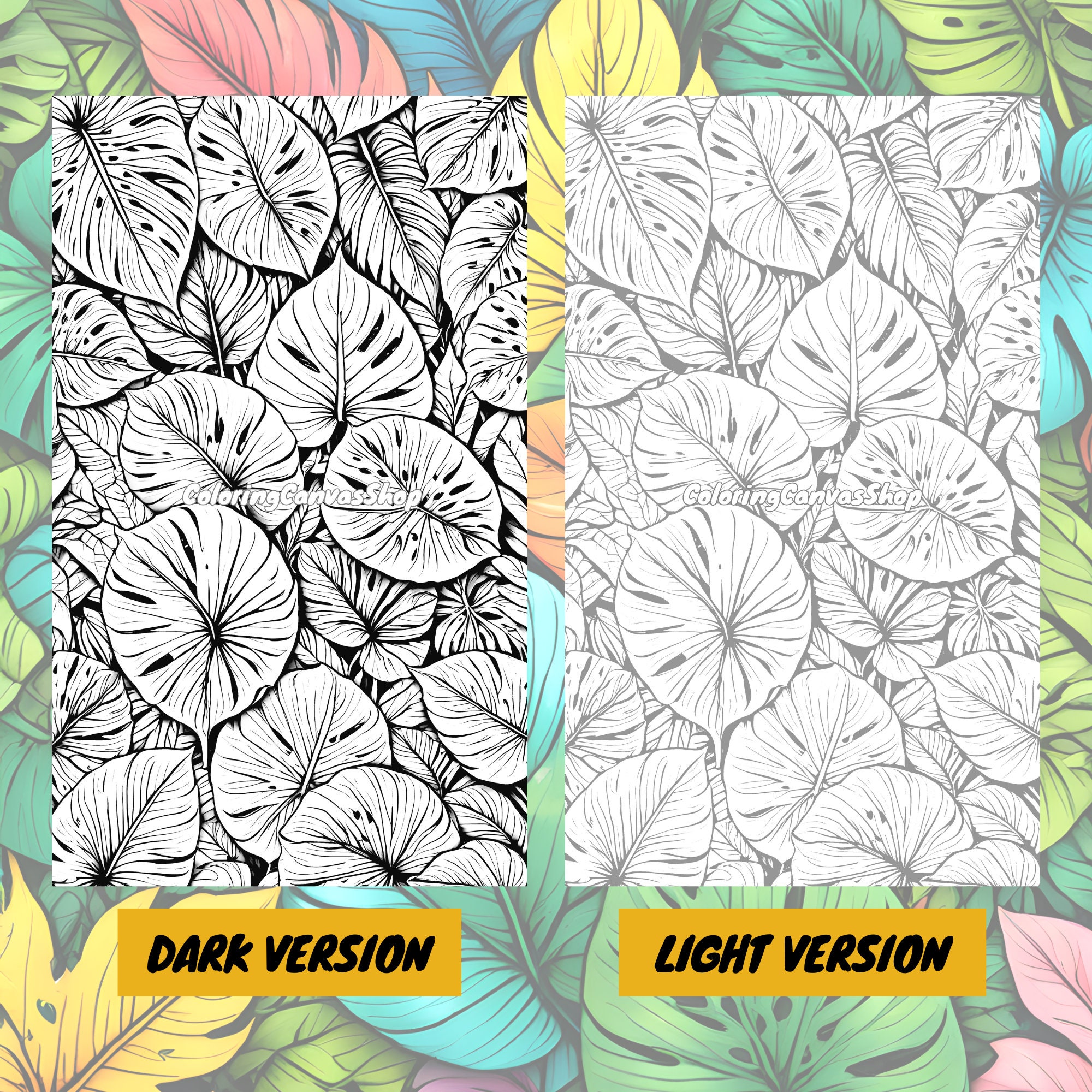 50 Exotic Tropical Leaves Coloring Pages for Relaxation and Creativity ...
