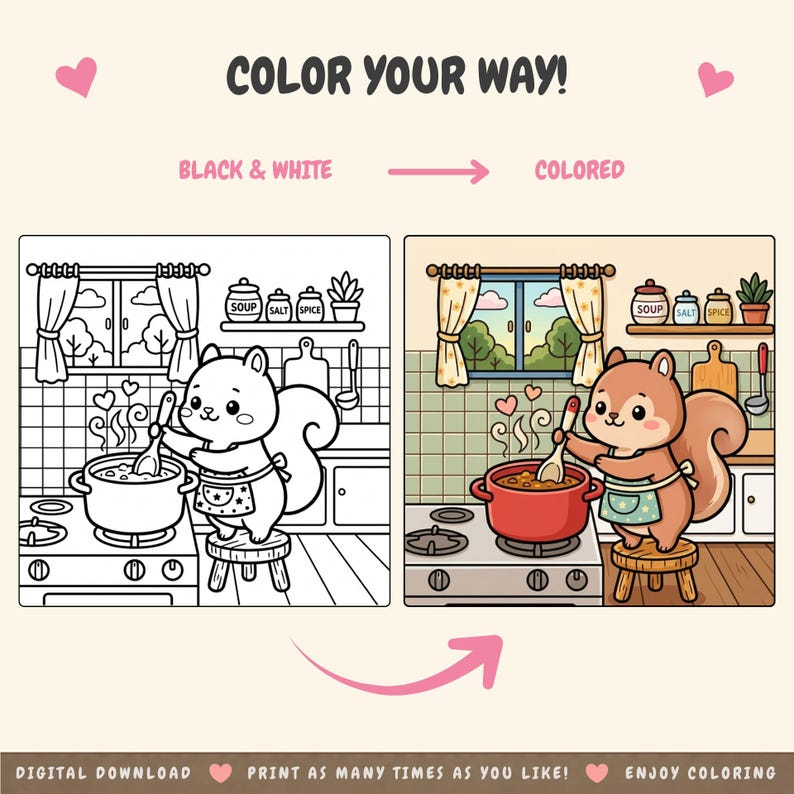 Cooking Animals Coloring Pages, Printable PDF for Kids Adults (instant ...