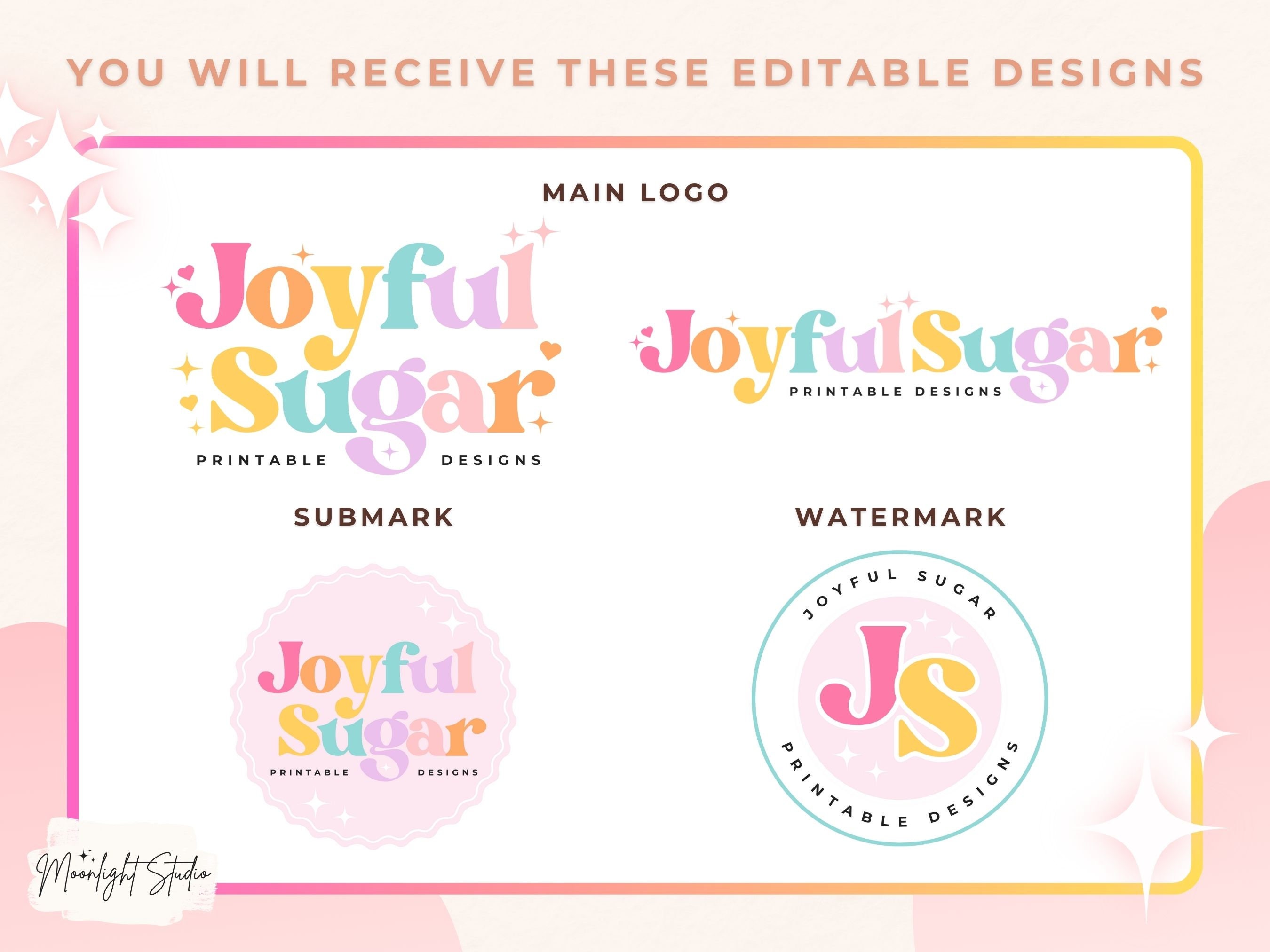 Joyful Rainbow Logo Design Template, Editable Canva Logo Design, Retro ...