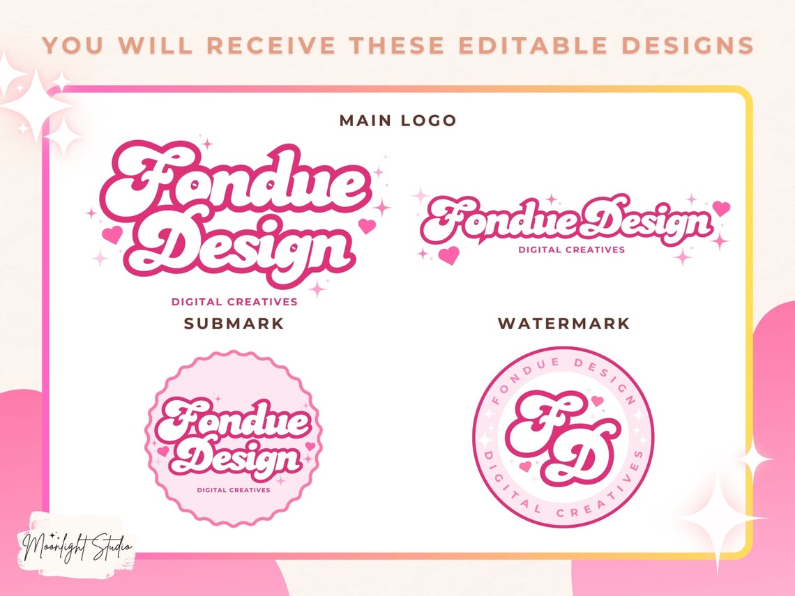 Bright Pink Logo Design Template, Editable Canva Logo Design, Retro ...