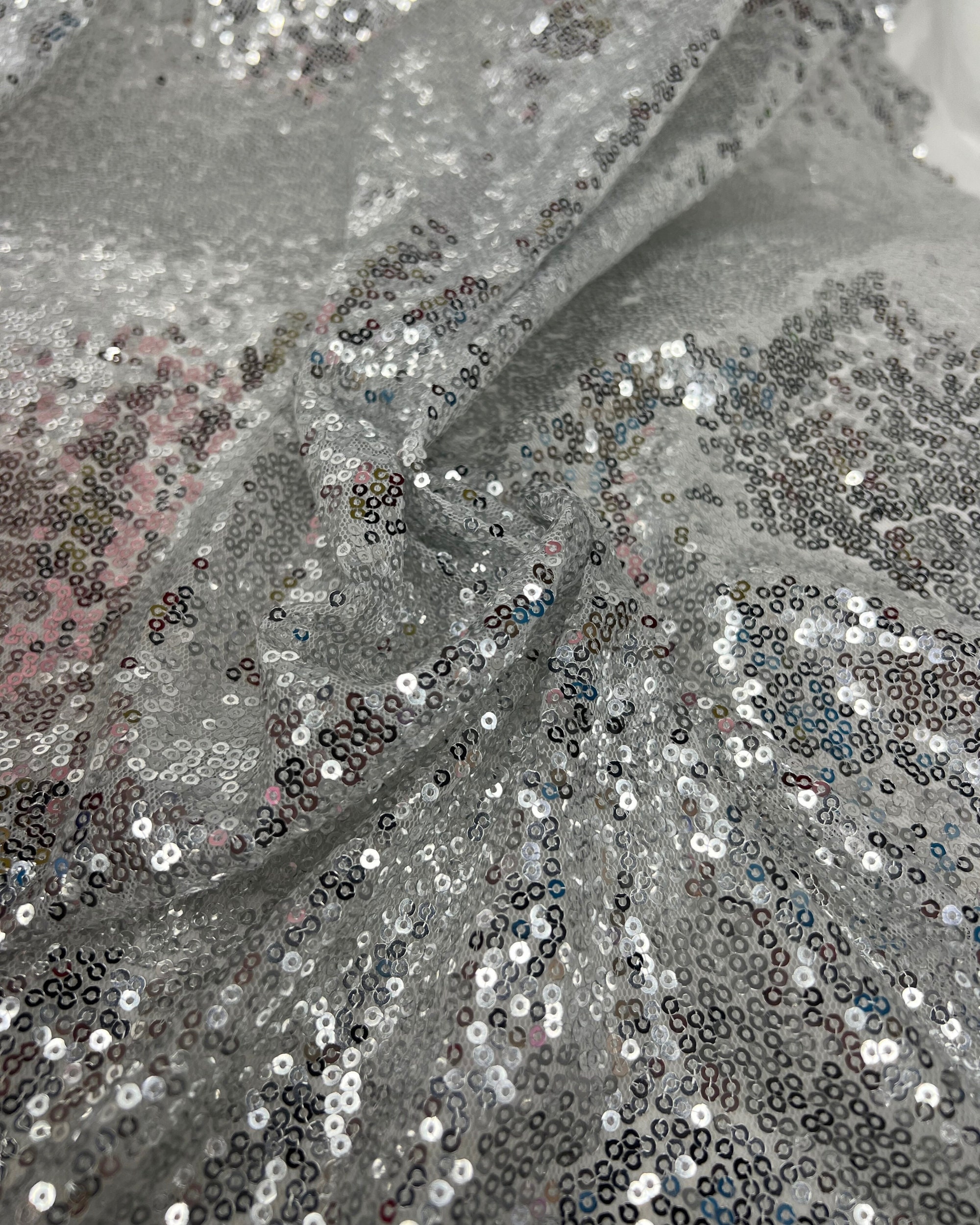Silver Sequin Fabric by the Yard, Glitz Stretch Silver Sequins Fabric ...