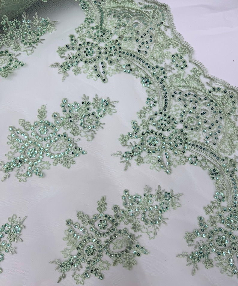 Sage Green Floral Lace by the Yard, Embroidered Sage Green Lace Fabric ...