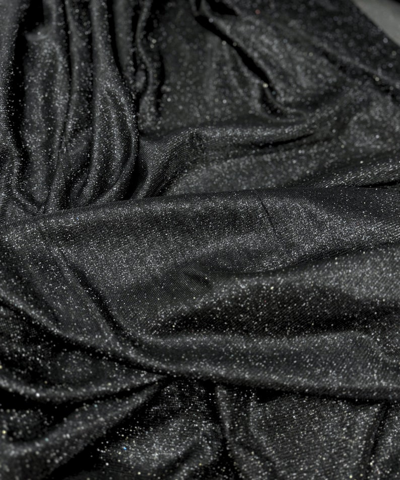 Black Lurex Glitter Fabric, Black Glitter Spandex Knit Fabric by the ...