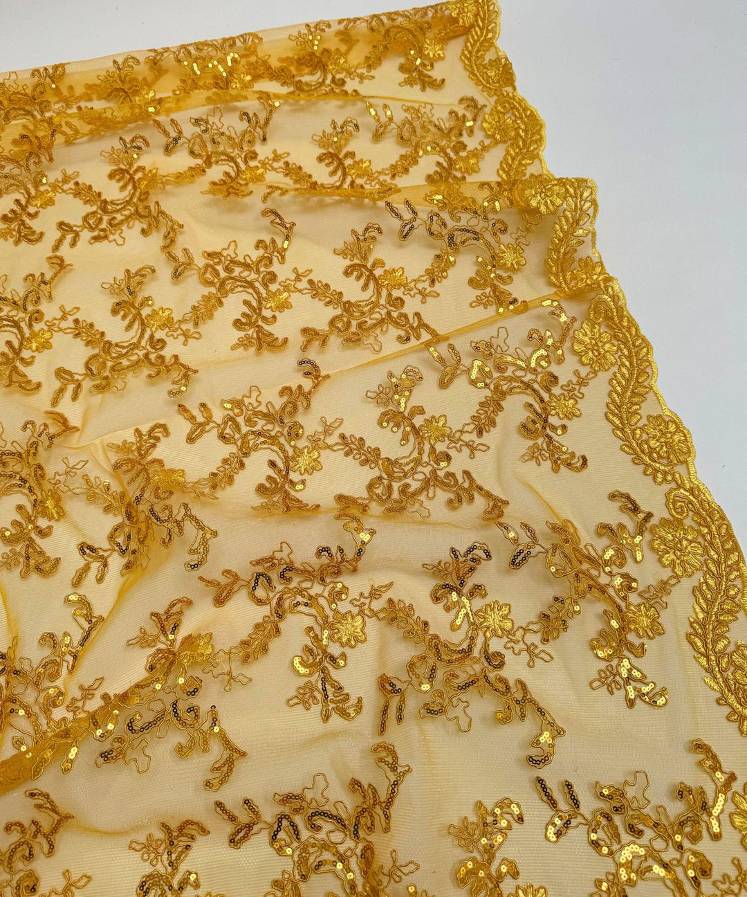 Yellow Floral Lace by the Yard, Embroidered Yellow Lace Fabric With ...