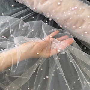 Pearl Tulle Fabric, Soft Tulle Lace Fabric With Pearls for Bridal Dress ...